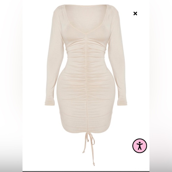 Dresses | Sand Jersey Long Sleeve Ruched Front Dress | Poshmark